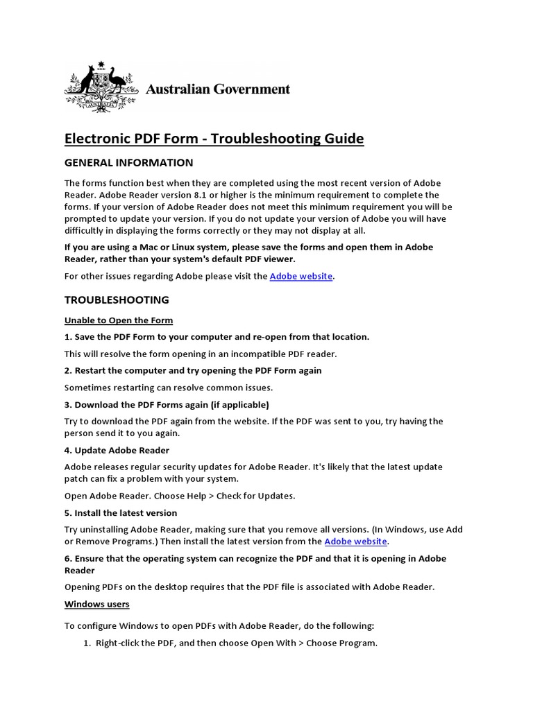 Electronic PDF Form - Troubleshooting Guide: General Information | PDF ...