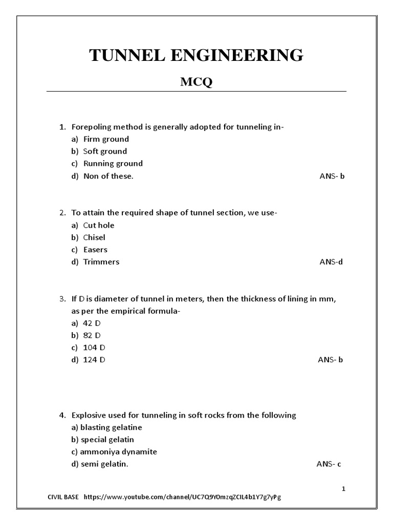 Tunnel Engineering Objective | PDF | Tunnel | Carbon
