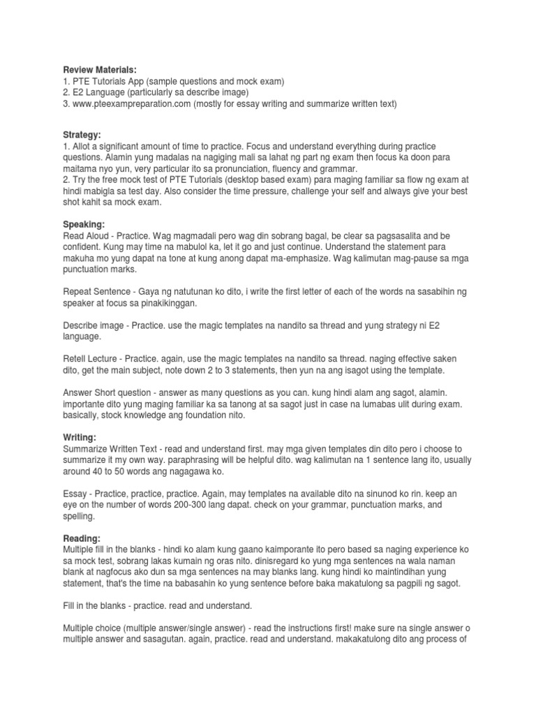 PTE Review Materials | PDF | Question | Test (Assessment)