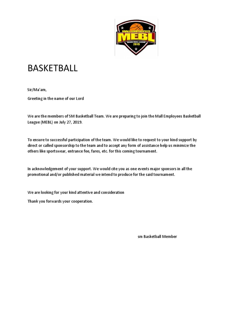 Basketball Solicitation Letter Sample | PDF | Sports & Recreation