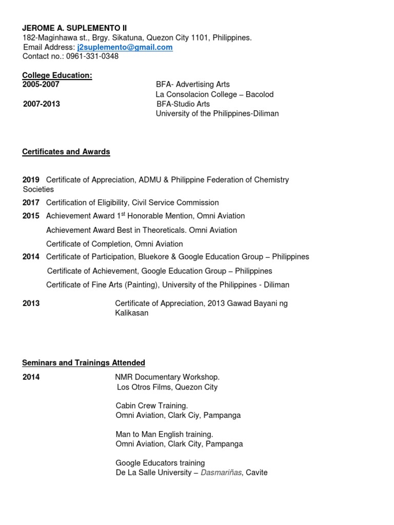 Jerome CV | PDF | Philippines