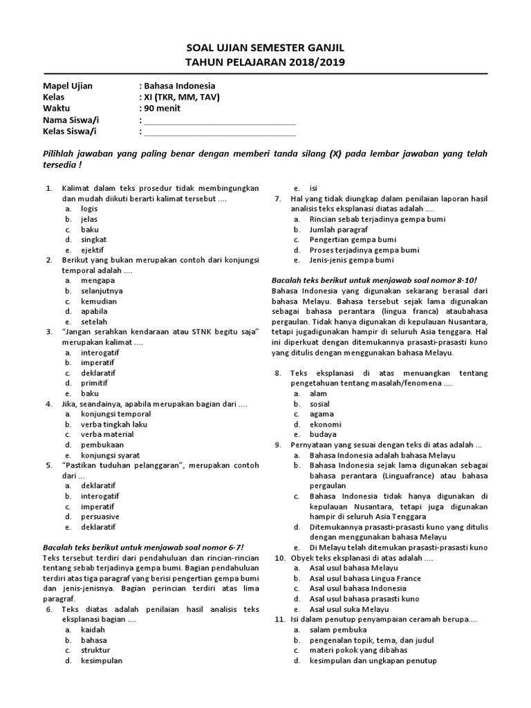Soal Bindo Us Ganjil Kls Xi - Fix | PDF | Seni & Disiplin Bahasa | Fiksi Umum