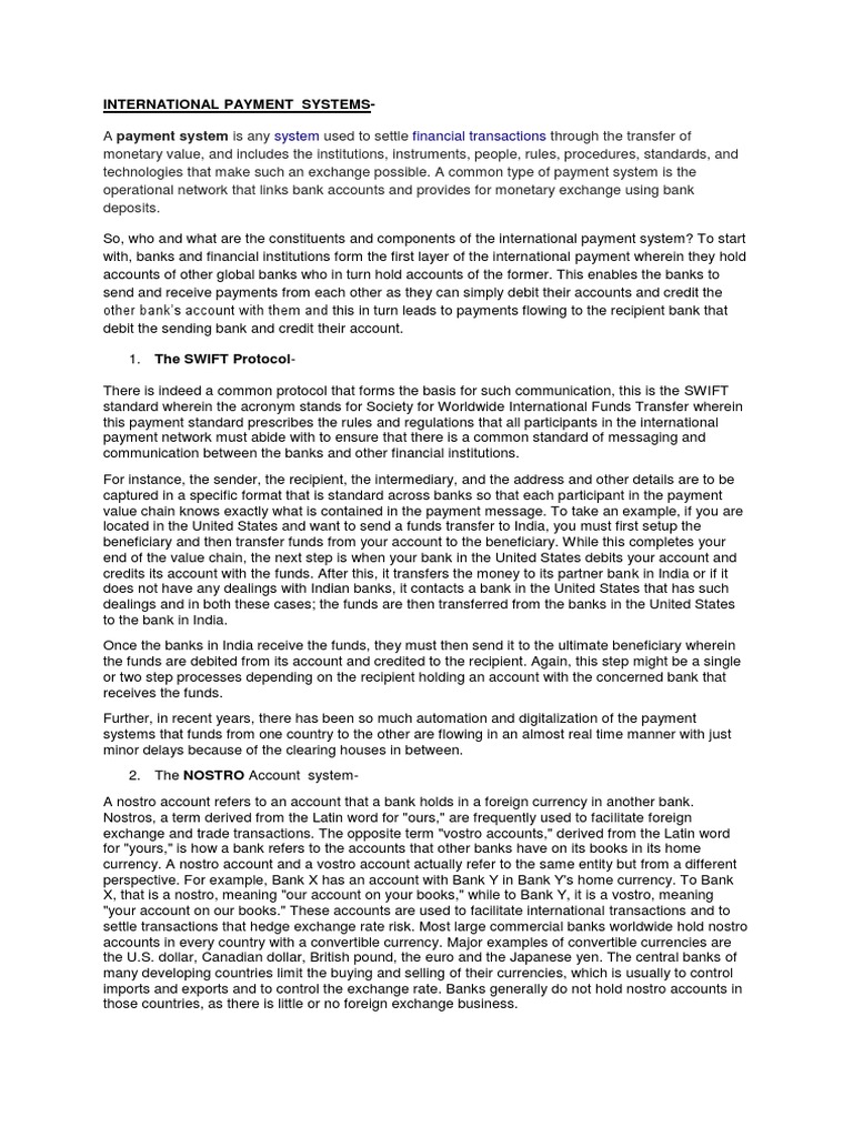 International Payment Systems | PDF | Payment System | Payments