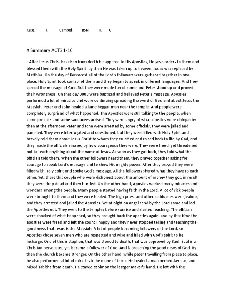 Summary ACTS 1 - WPS Office | PDF | Acts Of The Apostles | Saint Peter