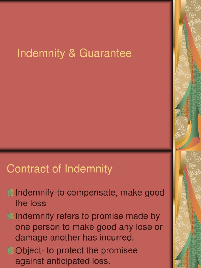Indemnity & Guarantee | PDF | Guarantee | Indemnity