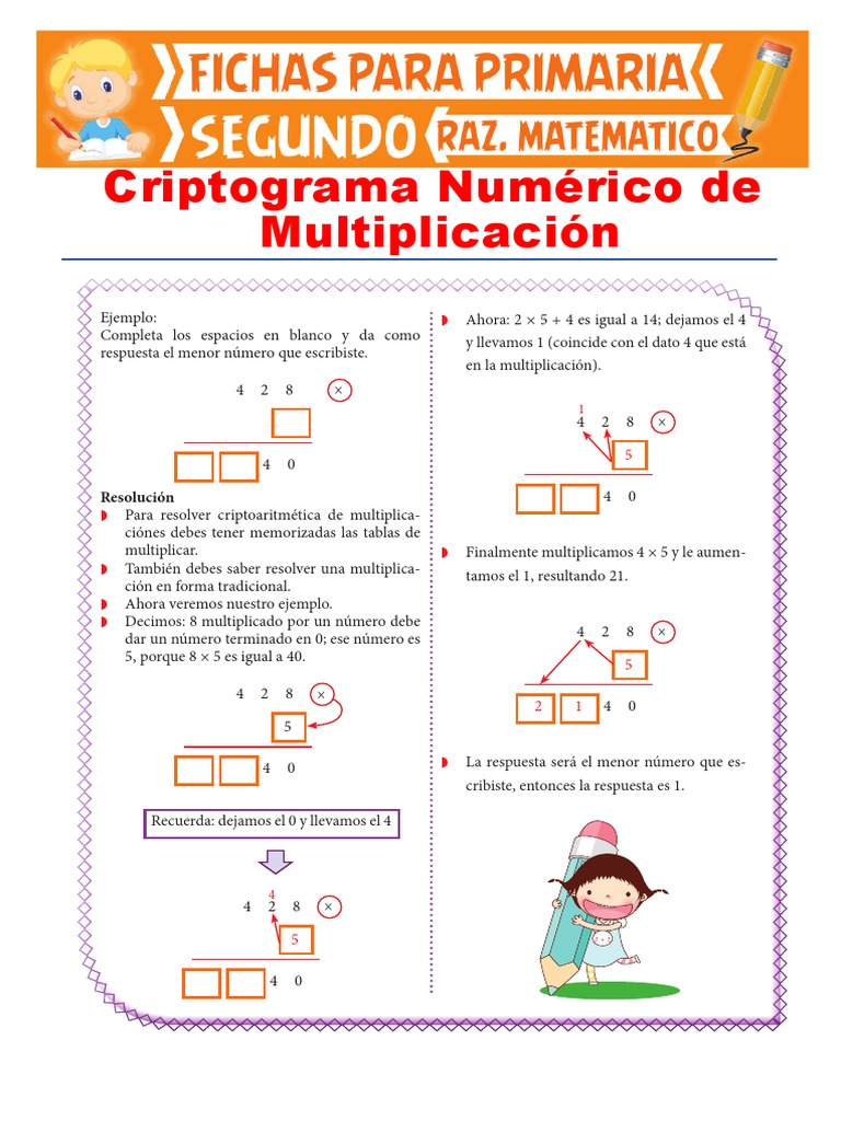 Criptograma Númerico de Multiplicación para Segundo de Primaria PDF | PDF | Multiplicación ...