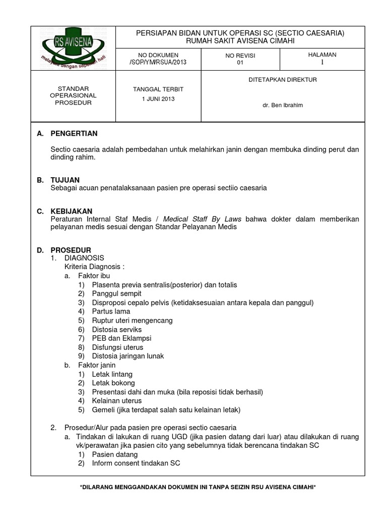 Persiapan Bidan Untuk Operasi SC (Sectio Caesaria) | PDF