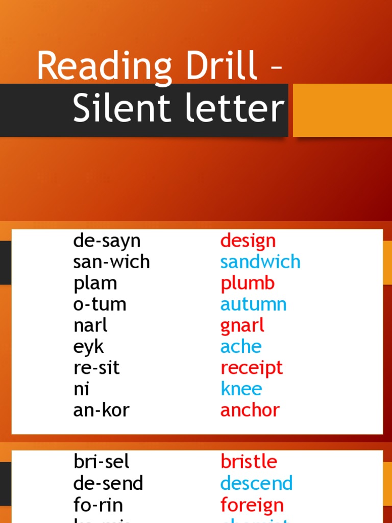 Reading Drill Silent Letters | PDF