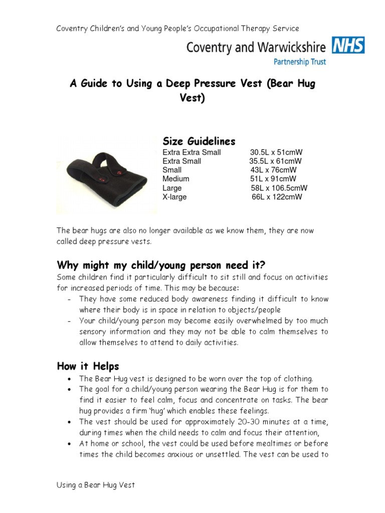A Guide To Using A Deep Pressure Vest (Bear Hug Vest) | PDF | Attention ...