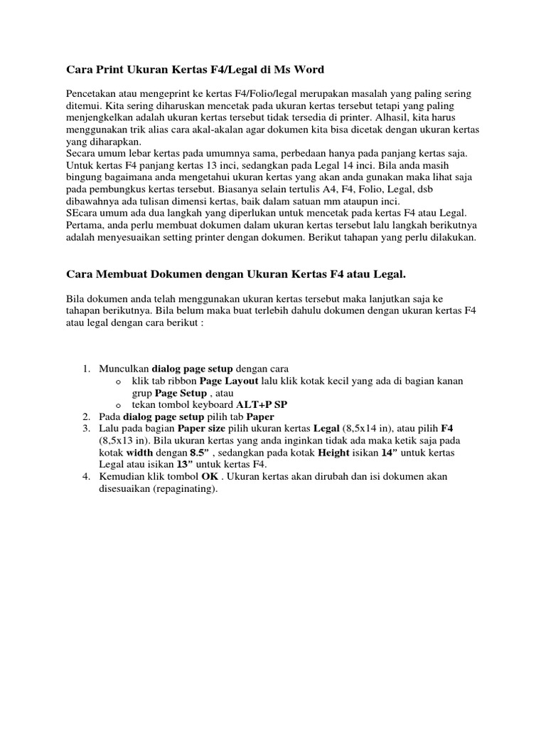 Cara Print Ukuran Kertas F4 | PDF