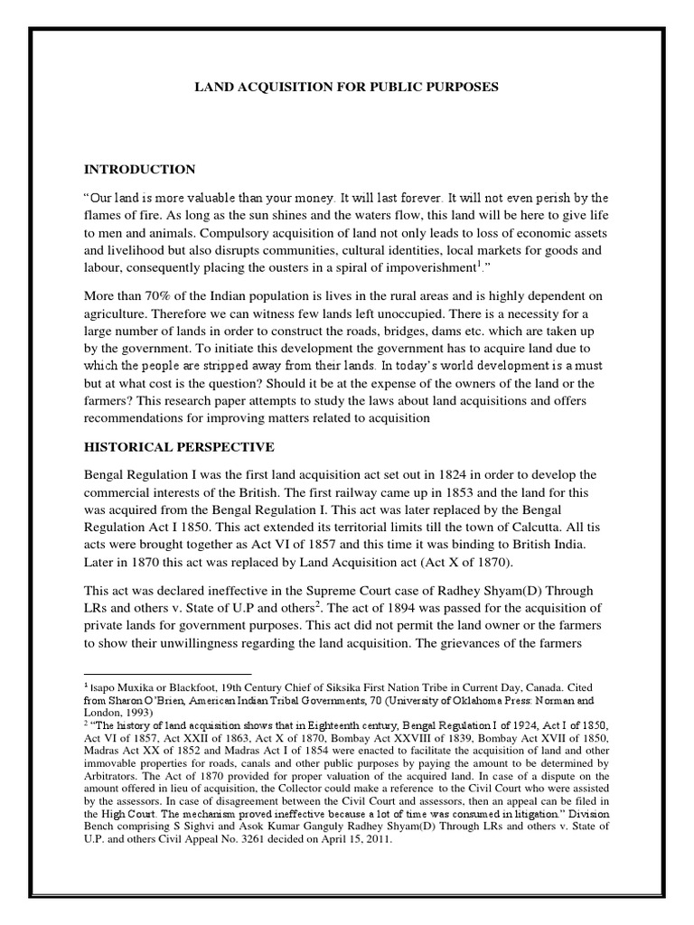 Land Acquisition For Public Purposes | PDF | Mergers And Acquisitions | Eminent Domain