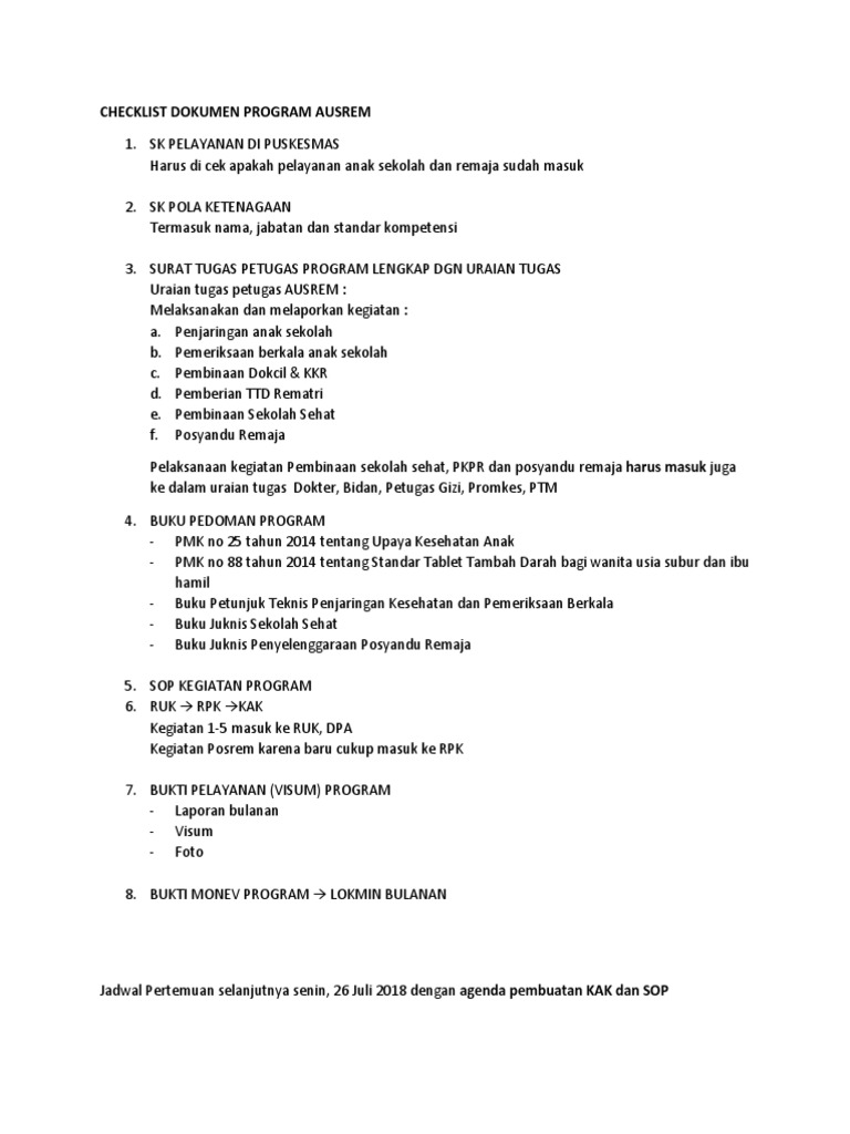 Checklist Dokumen Program Ausrem | PDF