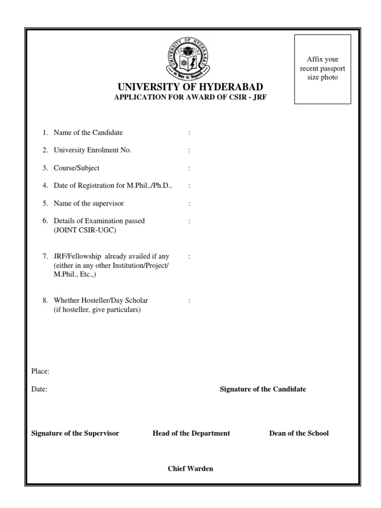 Csir JRF Form | PDF