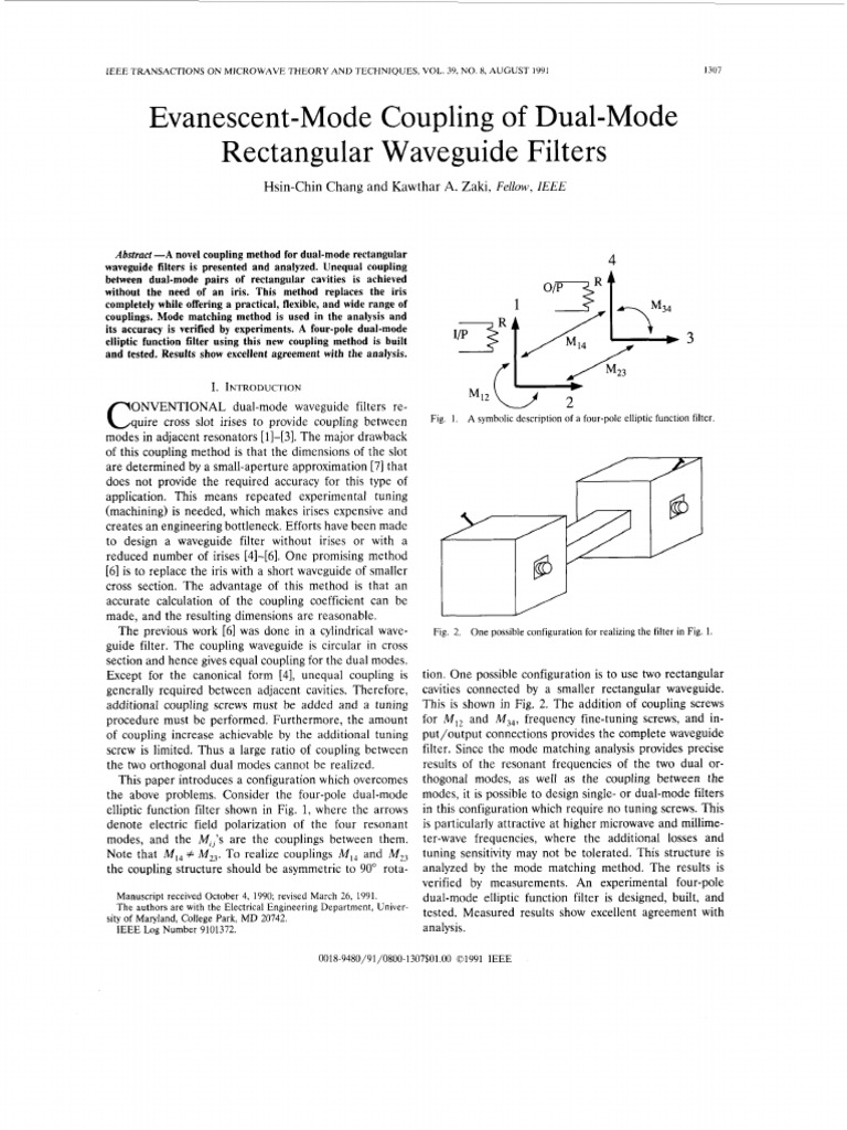 Evanescent-Mode Coupling of Dual-Mode Rectangular Waveguide Filters | PDF | Waveguide | Microwave