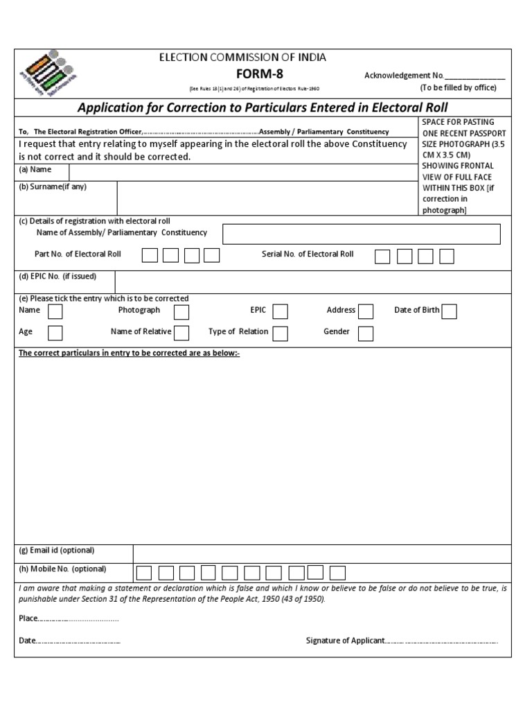 Application for Electoral Roll Correction | PDF | Voting | Elections