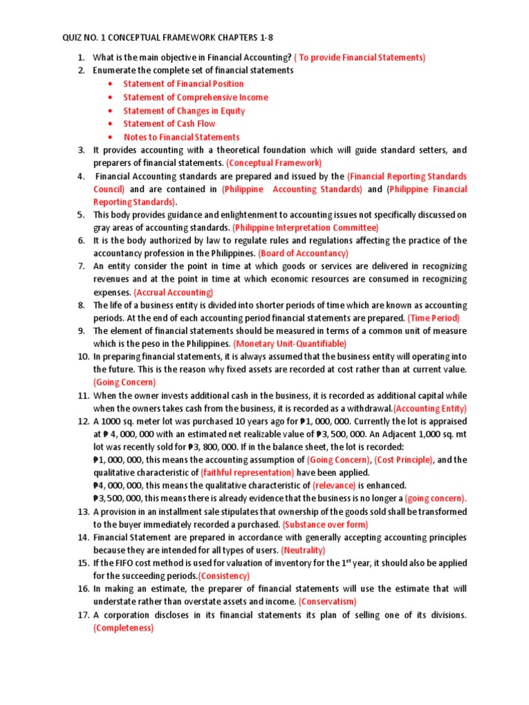 Conceptual Framework Quiz for Accounting | PDF | Financial Statement ...