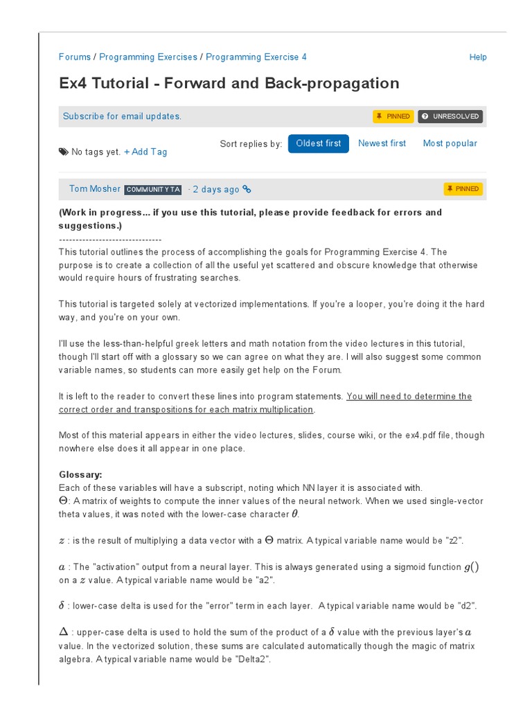 Ex4 Tutorial - Forward and Back-Propagation | PDF | Matrix (Mathematics ...