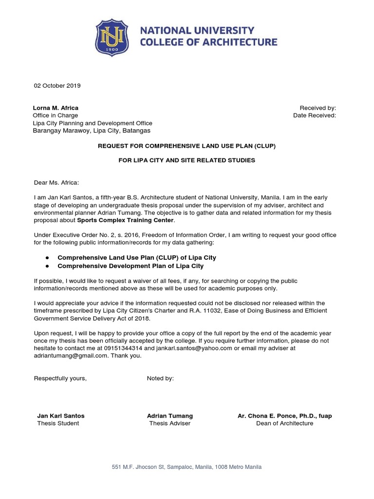 Research Letter - Request For CLUP | PDF