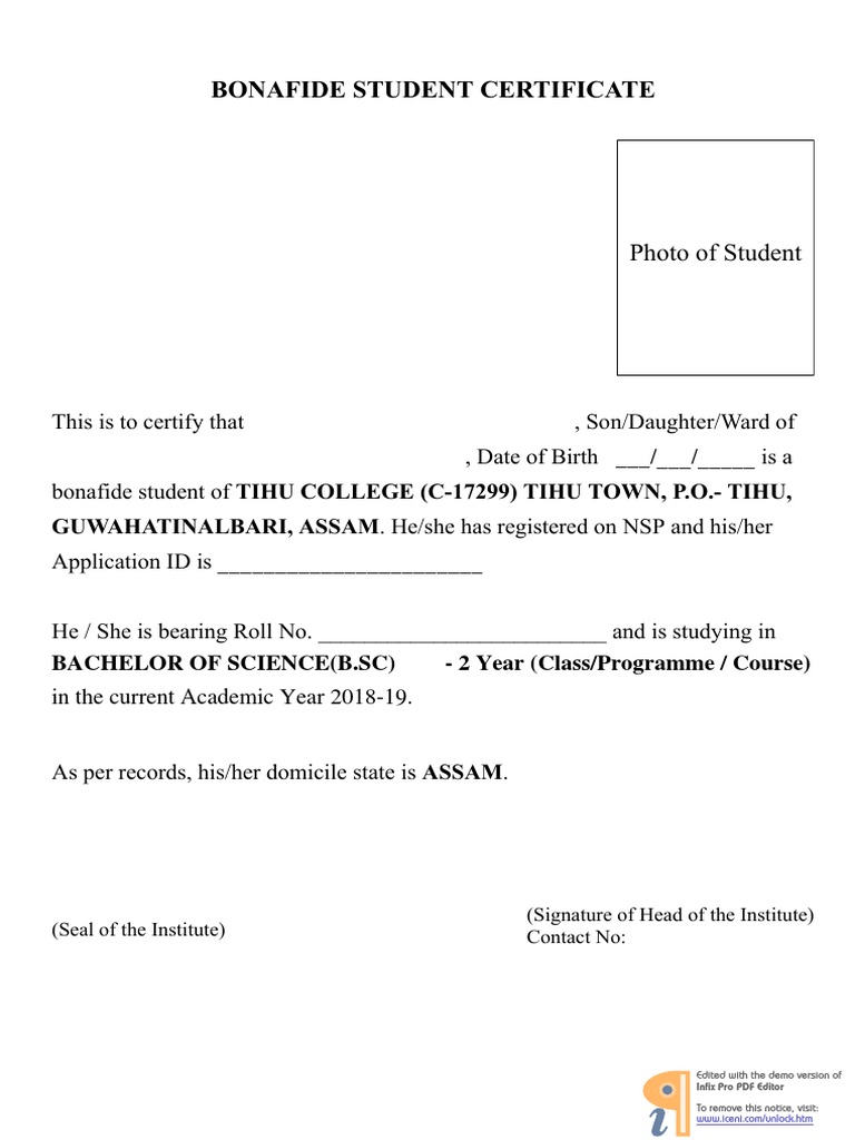 Bonafide Student Certificate | PDF
