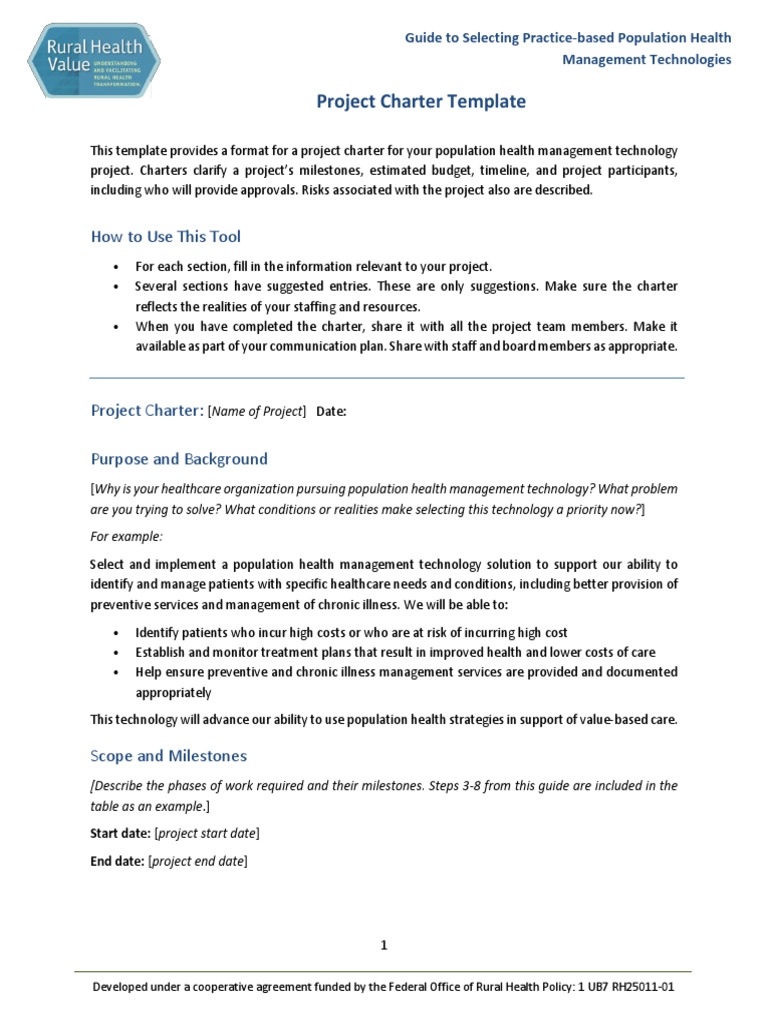Project Charter Template for Healthcare | PDF | Health Care | Risk