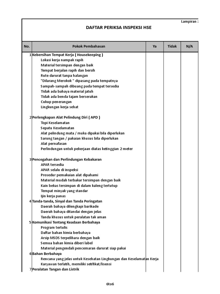 Daftar Periksa Inspeksi HSE | PDF