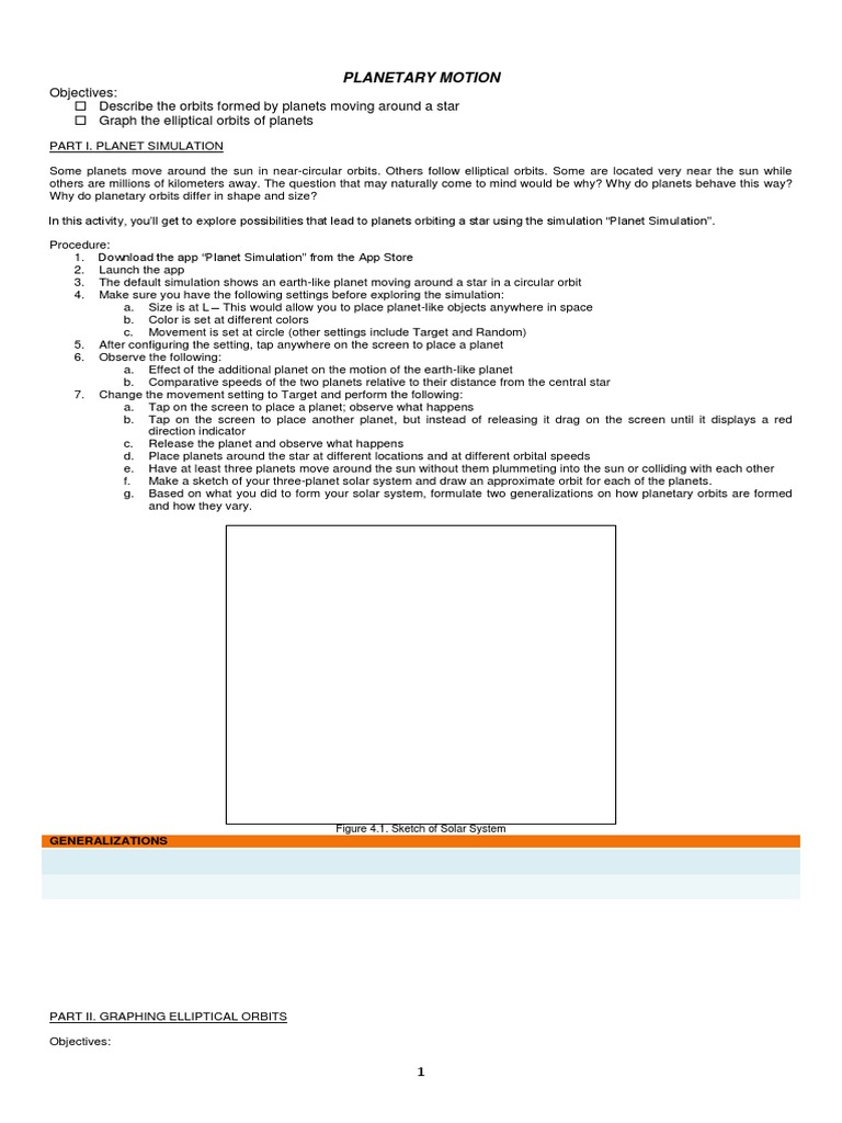 Planetary Motion Worksheet | PDF | Apsis | Orbit