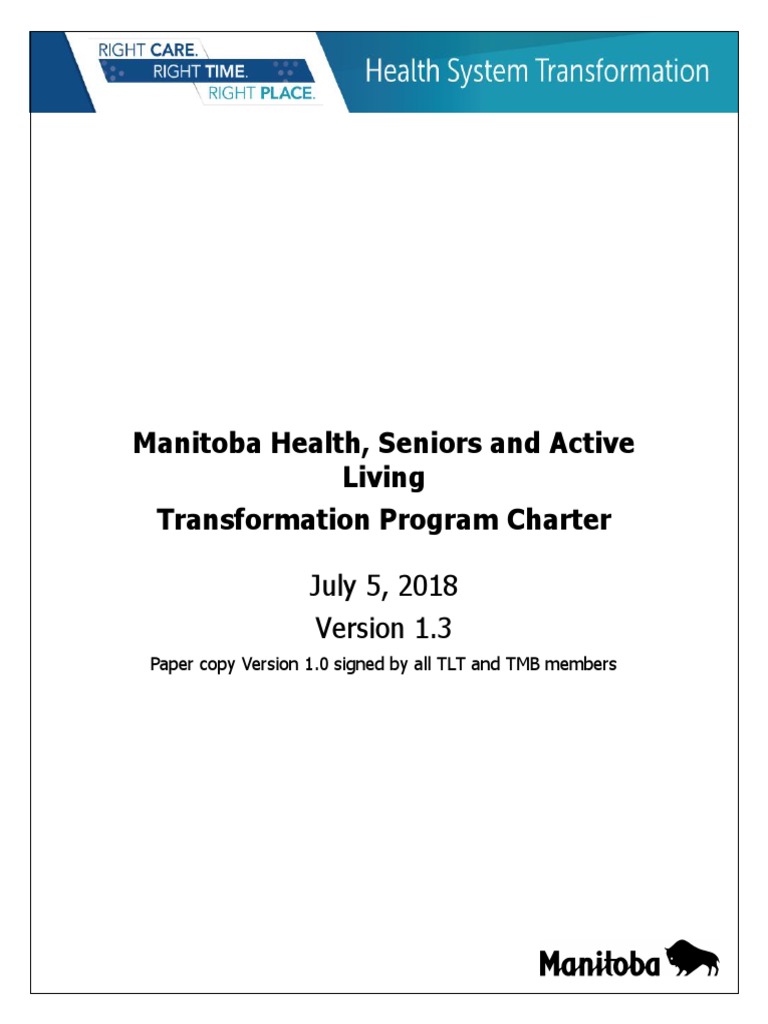 Manitoba Shared Health Transformation Project Charter | PDF | Project ...