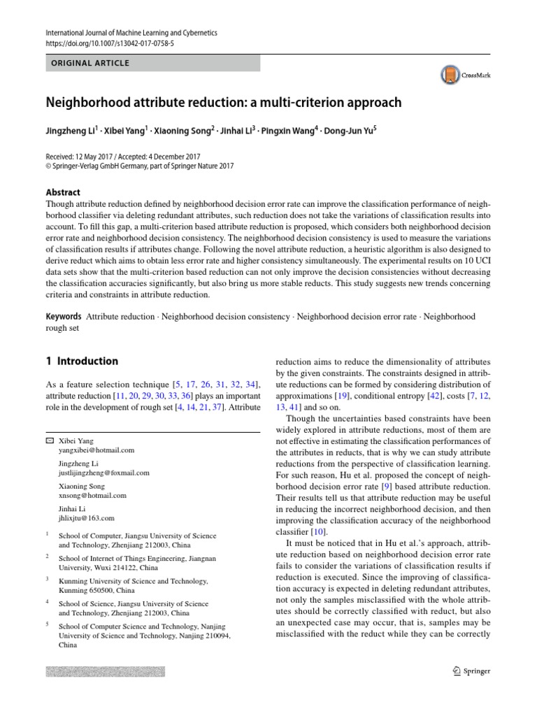 Neighborhood Attribute Reduction A Multi Criterion Approach Download Free Pdf Statistical