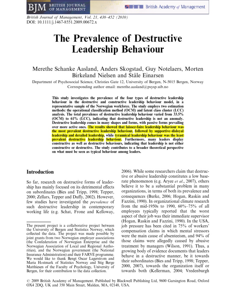 Destructive Leadership | Download Free PDF | Data Analysis | Cluster ...