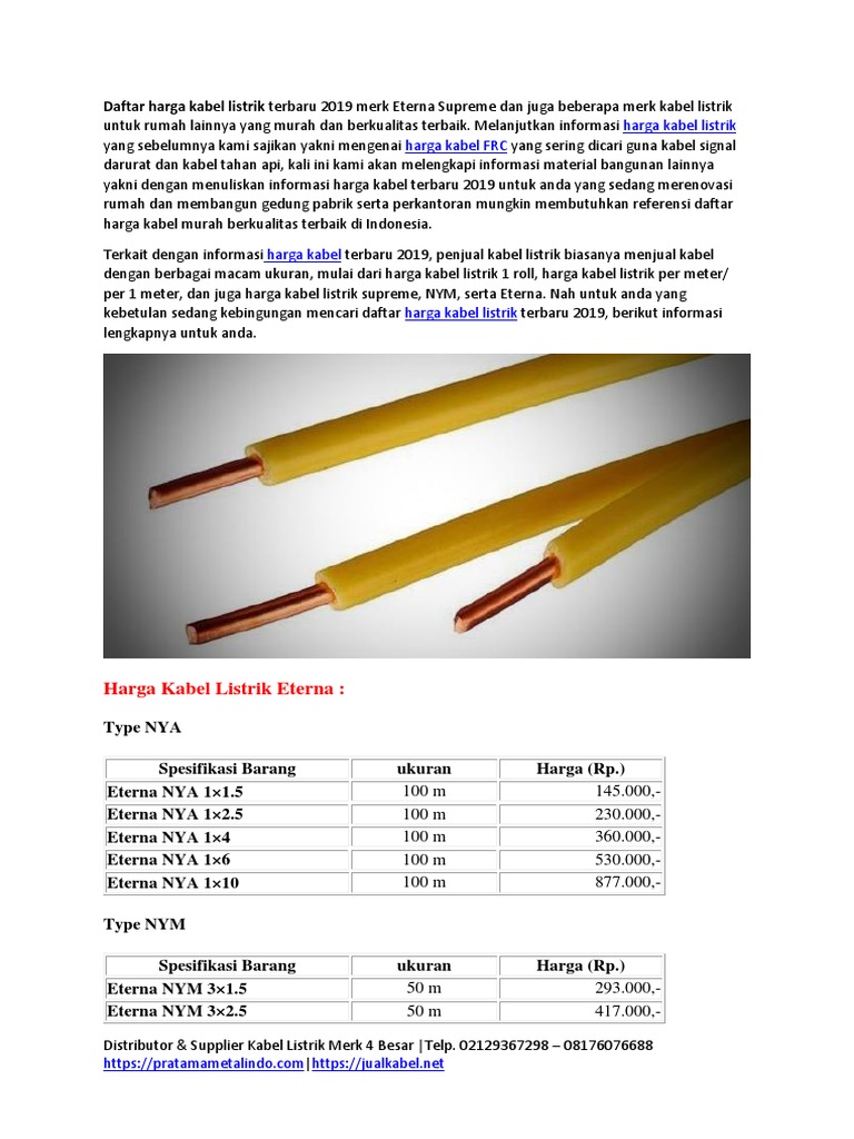 Daftar Harga Kabel Listrik Eterna Dan Su | PDF