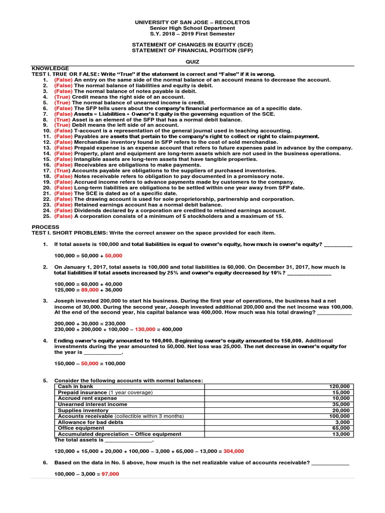 Quiz On Sce and SFP | PDF | Debits And Credits | Expense