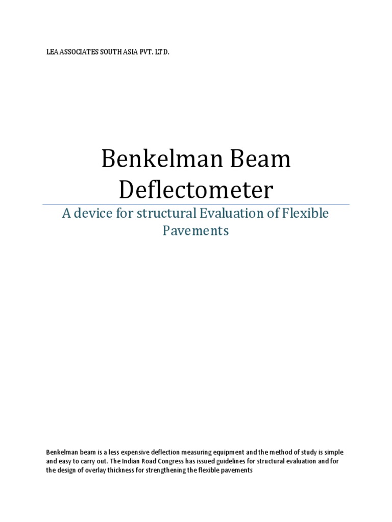 LEA ASSOCIATES SOUTH ASIA PVT. LTD. BENKELMAN BEAM DEFLECTOMETER | PDF ...