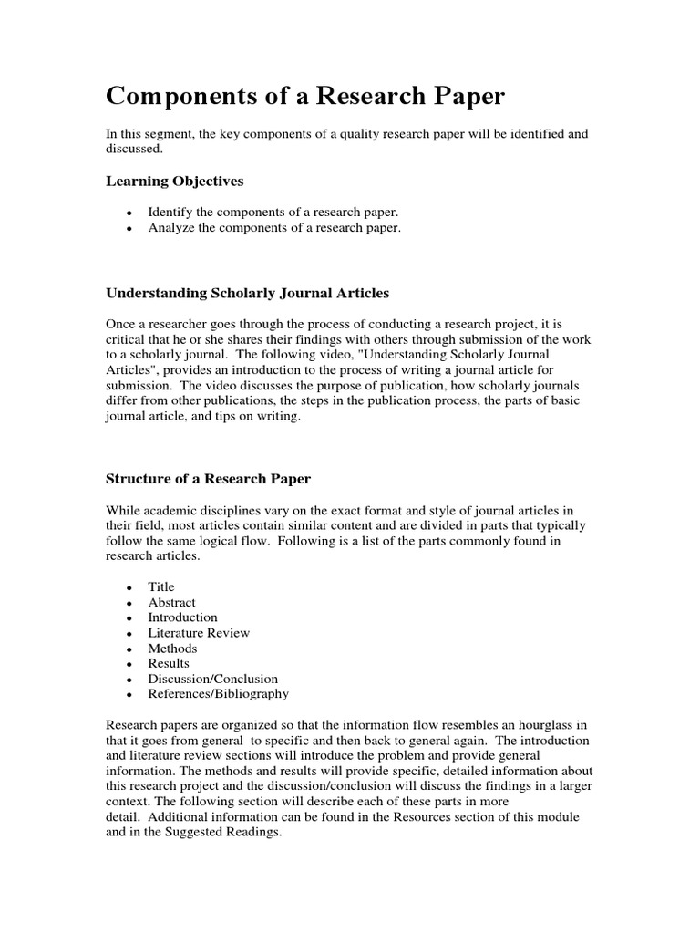 Components of The Research Paper | PDF | Academic Journal | Academic ...