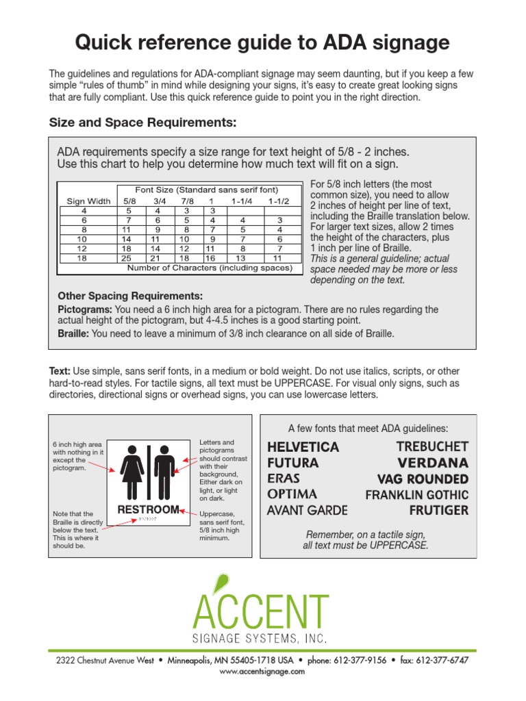 Quick Reference Guide To ADA Signage: Size and Space Requirements ...