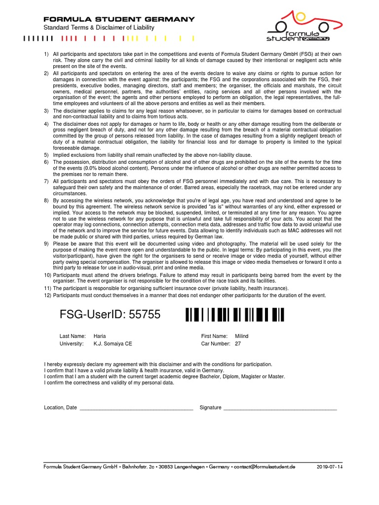 FSG Standard Terms Form v20150430 User 55755 | PDF | Negligence | Tort