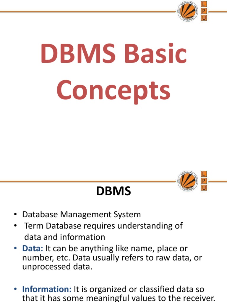 DBMS Basic Concepts | PDF | Conceptual Model | Databases DBMS Basic Concepts | PDF | Conceptual Model | Databases