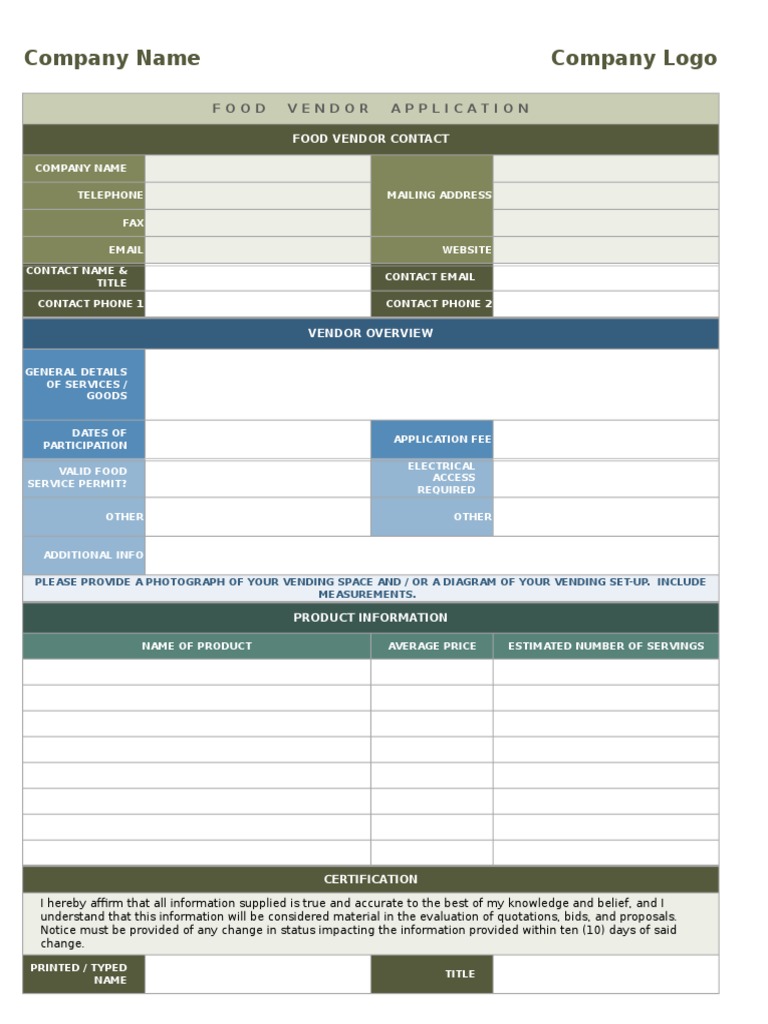 IC Event Planning Templates Food Vendor Application Template | PDF ...