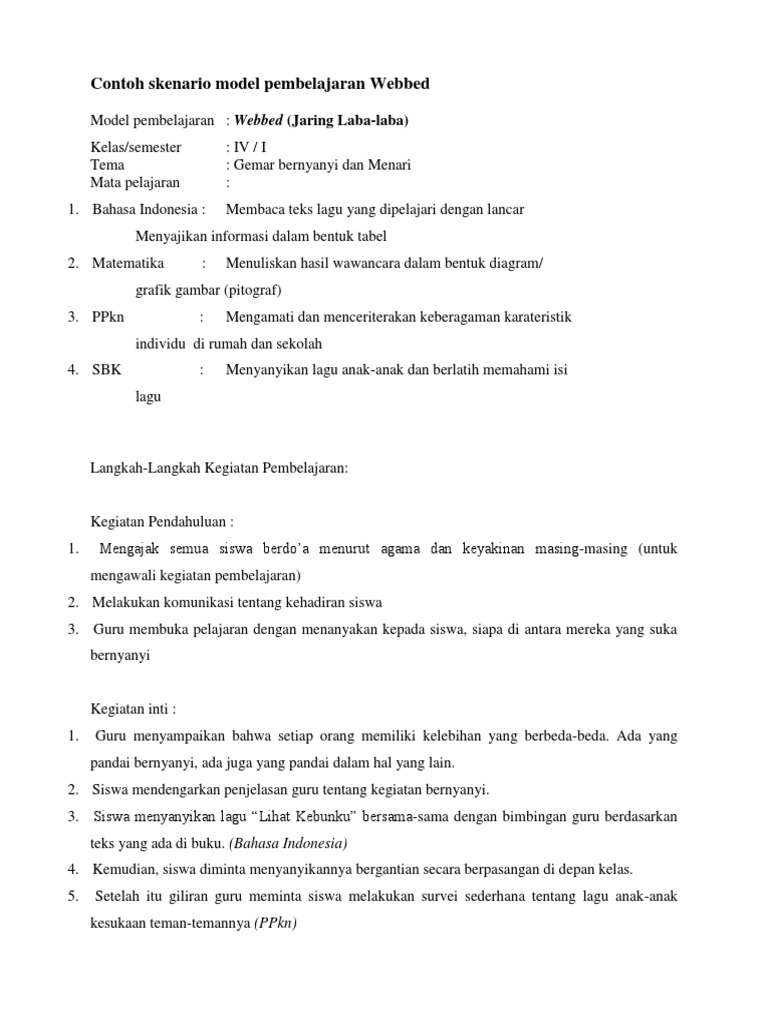 Contoh Skenario Model Pembelajaran Webbed | PDF | Kajian Bahasa Asing