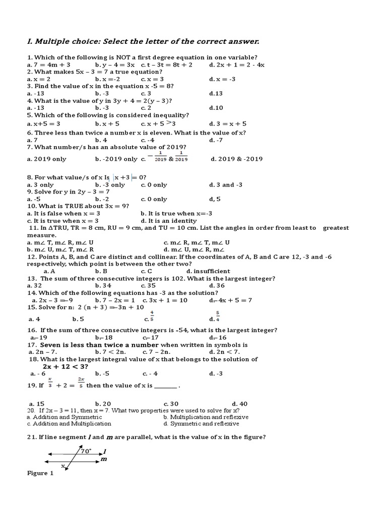 Grade 7 - Unit Test | PDF | Angle | Equations