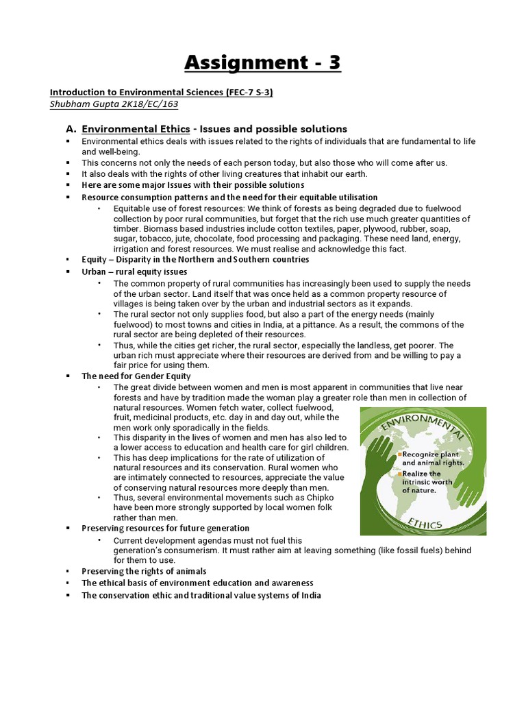Assignment - 3: A. Environmental Ethics - Issues and Possible Solutions ...