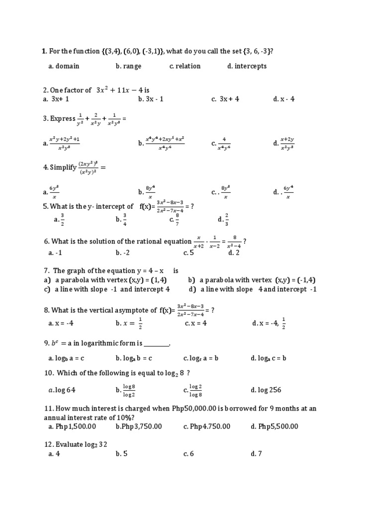 Entrance Examination For STEM Mathematics | PDF | Logarithm | Vertex ...