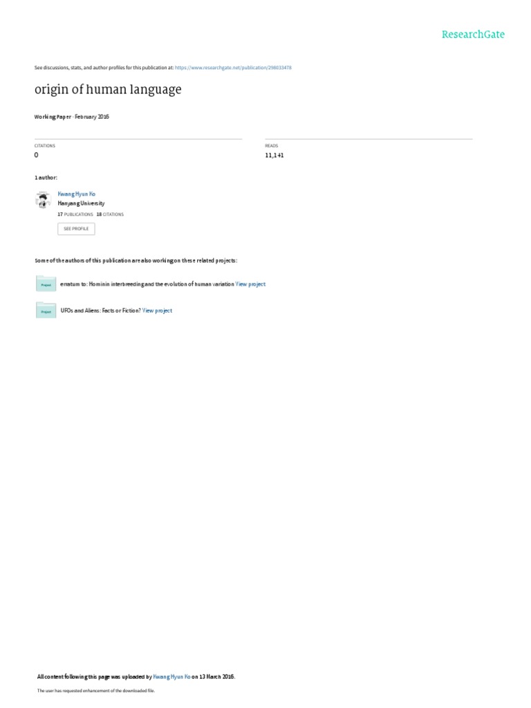 Origin Of Human Language February 2016 Pdf Bipedalism Human