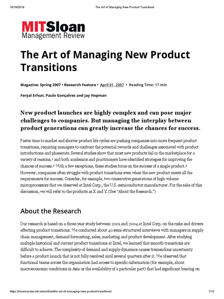 The Art of Managing New Product Transitions | Download Free PDF | Risk ...