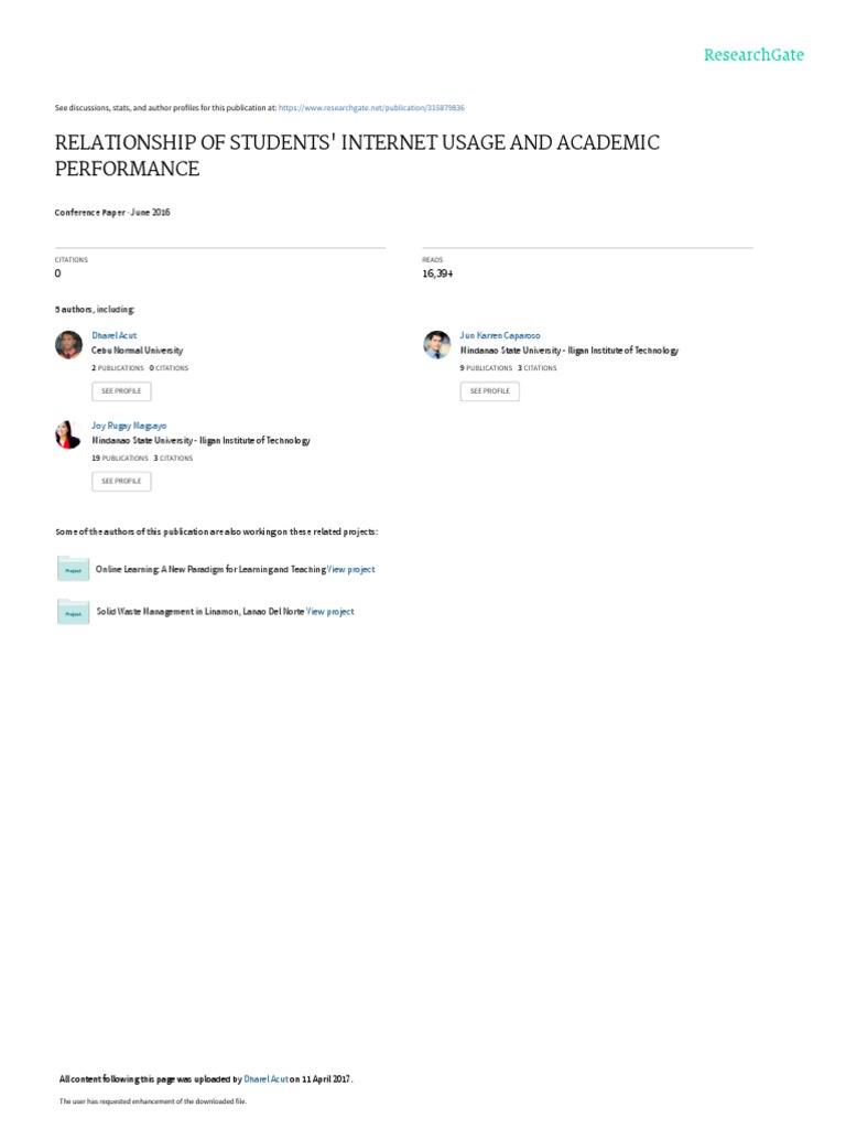 Relationship of Students Internet Usage and Academic Performance | PDF ...