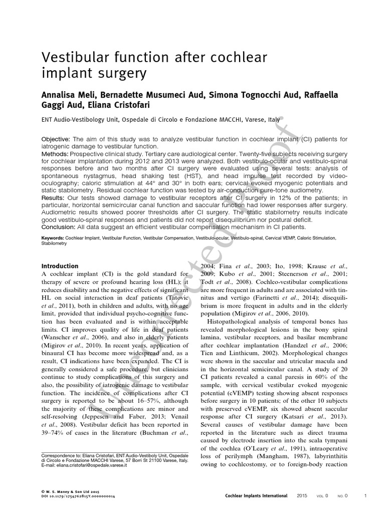 Funcion Vestibular e IC | PDF | Vertigo | Vestibular System