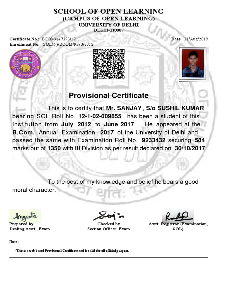 School of Open Learning: Provisional Certificate | PDF