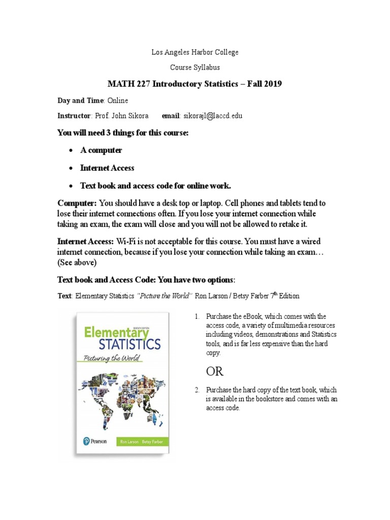 MATH 227 Introductory Statistics Syllabus | PDF | Test (Assessment ...