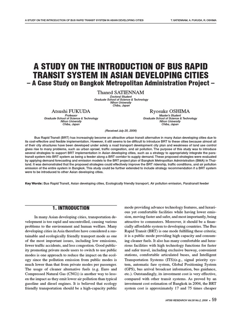 A Study On The Introduction of Bus Rapid Transit System in Asian ...