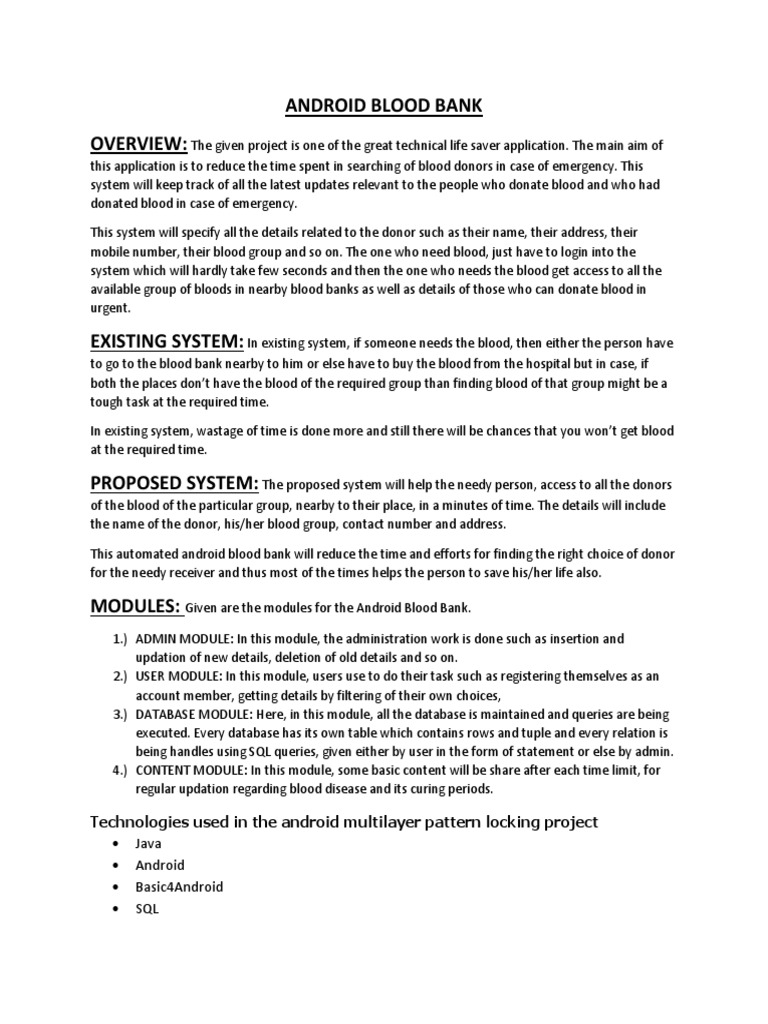 Android Blood Bank App Overview | PDF | Blood Donation | Android (Operating System)