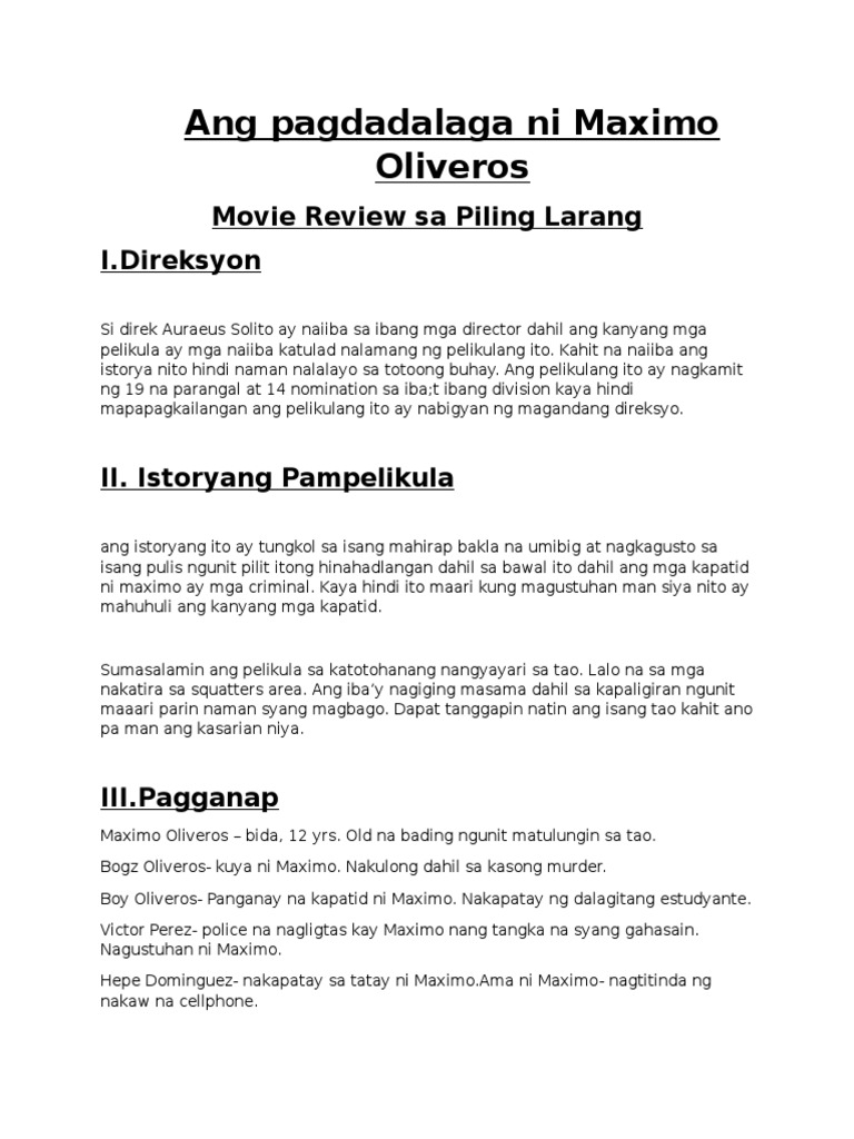 Movie Review (Piling Larang) | PDF